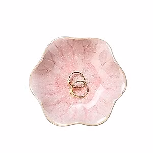 Lotus Leaf Shape Decorative Ring Tray, Small Key Bowl, Ceramic Trinket Tray Jewelry Dish Organizing Necklace Earrings, Home Decoration for Mom Best Friend Sister, Pink.
