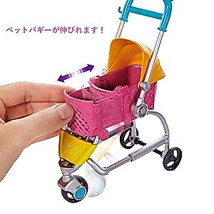 Barbie Dogwalking Doll & Accessories, Stroll & Play Pups Playset with Transforming Stroller, 2 Pets & Handbag, Blonde Doll