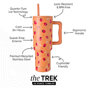 Simple Modern 40 oz Trek Tumbler with Handle and Straw Lid | Cup Holder Friendly Insulated Stainless Steel Travel Mug | Strawberry Fields
