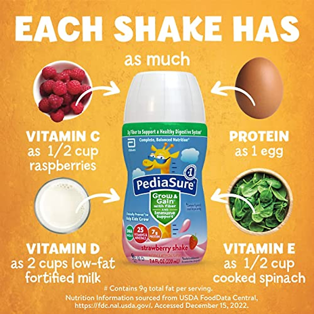 PediaSure Grow & Gain with Fiber, 3g Fiber to Support a Healthy Digestive System, Nutrients for Immune Support, Kids Nutritional Shake, DHA Omega-3, Non-GMO, Strawberry, 7.4 fl oz (Pack of 24)