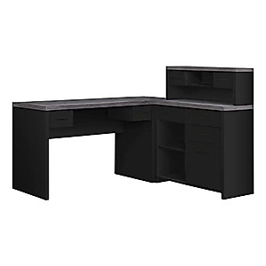 Monarch Specialties Computer Desk L-Shaped - Left or Right Set- Up - Corner Desk with Hutch 60"L (Black - Grey Top)