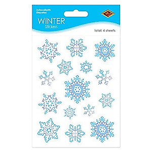 Beistle 24020 Snowflake Stickers, 4.75" x 7.5", Blue/Grey/White