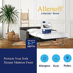 Allersoft| Queen Sleeper Sofa Mattress Cover with Secure Locking Zipper. Creates a Natural Seal On All Sides of Your Pull-Out Sofa Mattress from Liquids, Dust, Pet Dander, Pollen-60x72 (Fits 4-7 Deep)