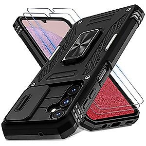 for Samsung Galaxy A14 5G Case with Slide Camera Cover+Screen Protector(2 Packs),[Magnetic Rotated Kickstand] [Camera Protection] Military Grade Shockproof Heavy Duty Protective Cover-Black
