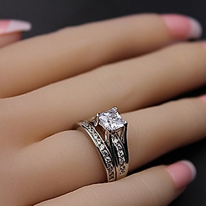 MABELLA Wedding Ring Sets Couples Rings Women's Size 10 Sterling Silver Princess Cubic Zirconia Men’s Size 12 Stainless Steel Bands