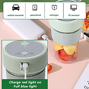 Portable Juicer, 350ml USB BPA-Free Mini Portable Blender Cup with Straw & 6 Stainless Steel Blades, Leakproof Personal Size Blending Cup for Kitchen Travel Gym Creamy(Green)