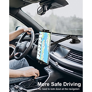 woleyi Dashboard Car Tablet Mount, Telescopic Tube Suction Cup Car Tablet Holder, Compatible with iPad Pro/Air/Mini, Galaxy Tab/Z Fold, Fire HD, Surface, iPhone, More 4.7-13" Cell Phones and Tablets