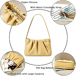 NVKIC Women's Retro Small Shoulder Bag Faux Leather Ruched Purse, Ladies Elegant Designer Mini Hanbags Trendy Crossbody Bags Yellow