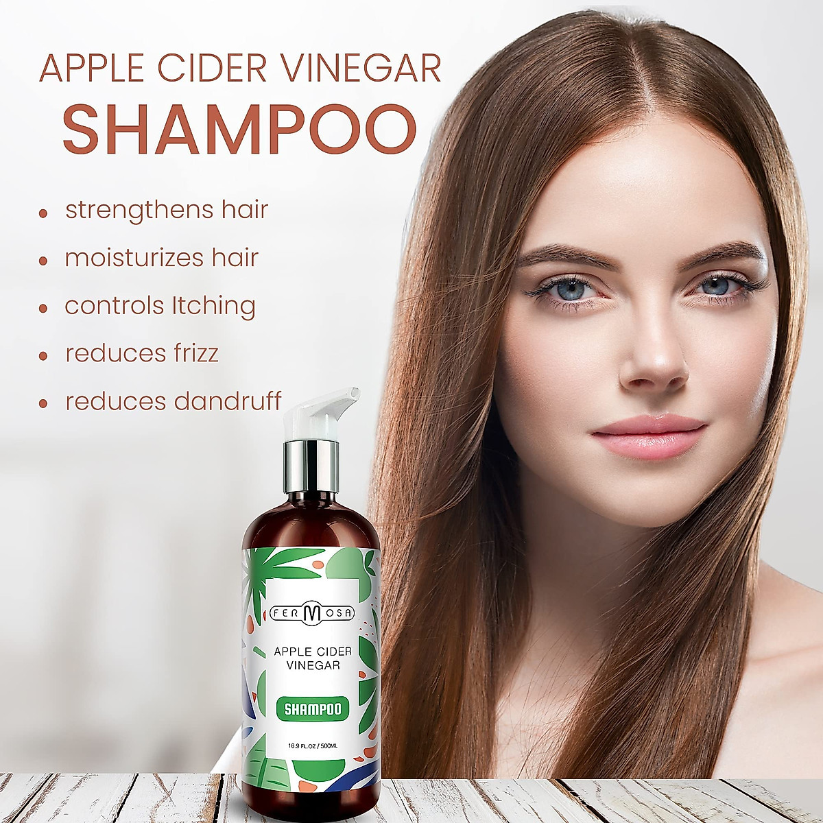 Fermosa Apple Cider Vinegar Shampoo and Conditioner Set - Clarifying Nourishing & Soothing, Reduce Itchy Scalp, Dandruff & Frizz, Adds Gloss, Hydration & Shine, Sulfate Free 16.9oz/ 500ml per bottle