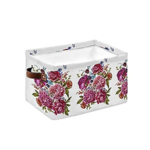 Large Capacity Storage Bins 1Pcs Vintage Floral Pink Blue Purple Black Flower Cluster Green Leaves Storage Cubes - Folding Storage Baskets for Organizing Bedroom Living Room Shelves Home 15x11x9.5 in