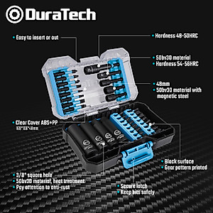 DURATECH 33-Piece Impact Screwdriver Bit Socket Set, CRV/S2 Screwdriving Bits with Quick Fit Tough Case for Screwdriving Applications