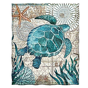 Levens Sea Turtle Throw Blanket Soft Ocean Animal Blanket for Bed Couch Sofa Lightweight Travelling Camping Throw for Kids Adults 50"x60"