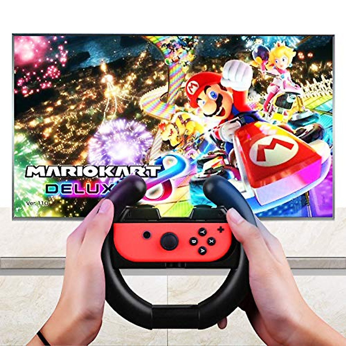 Mmwpqbd for Nintendo Switchh Game Aiming Wheel Mario Racing 8 Bracket Accessories Left and Right Double Handle Grip 1 Set Total 2 Brackets ☆ Black