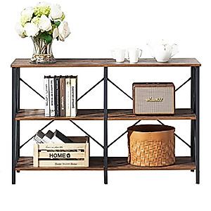 HASIODXE Narrow Console Tables for Entryway, Industrial Wood Sofa Tables with Storage Shelves, 3 Tier Hallway Table for Living Room, 39 Inch Vintage Brown