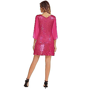 GRACE KARIN Women 3/4 Sleeve Shimmer Sparkle Sequin Party Dresses Rose Red XL