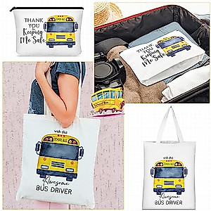 Unittype 4 Pieces Bus Driver Gift Bus Driver Appreciation Gifts Tote Bag Make up Bag Bus Driver Cosmetics Bag for Women Bus Driver