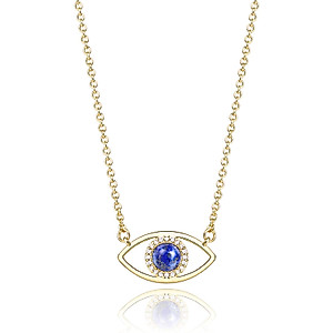 KISSPAT 14K Gold Dainty Evil Eye Necklace for Women | Gemstone Necklace Lapis Lazuli | Real Crystal Necklace for Women