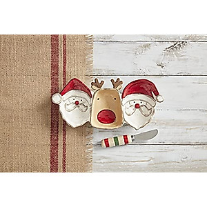 Mud Pie, Multi, Christmas Santa and Reindeer Triple Dip Serving Set, dish 5" x 11" | spreader 5 1/2"