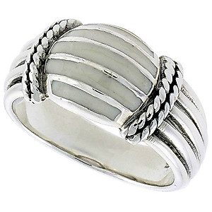 Sterling Silver Oxidized Dome Ring, w/Mother of Pearl, 3/8" (10mm) wide, size 6