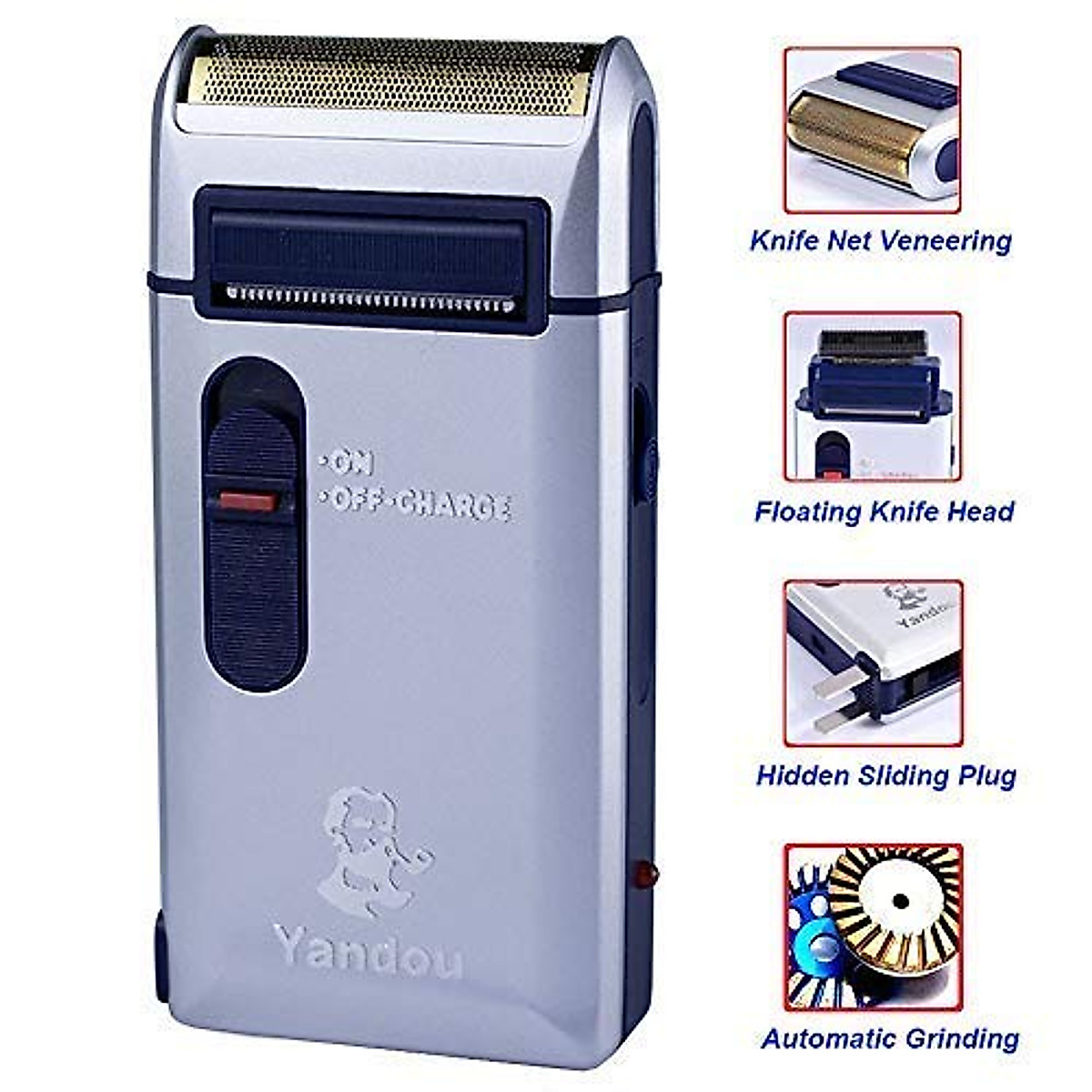 Electric Razor Yandou Silver Beards Shaver Men Rechargeable Pop-up Mustache Scrapper U Shape Women Girls Eyebrow Eyelashes Trimmer Body Pubes Clipper Arm Leg Mane Stripper Short Hair Curls Beautifier