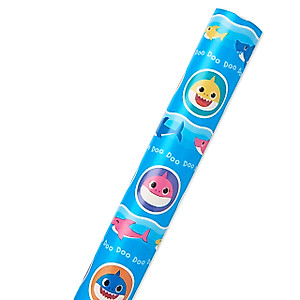 American Greetings Reversible Wrapping Paper, Baby Shark (1 Roll, 75 sq. ft.)