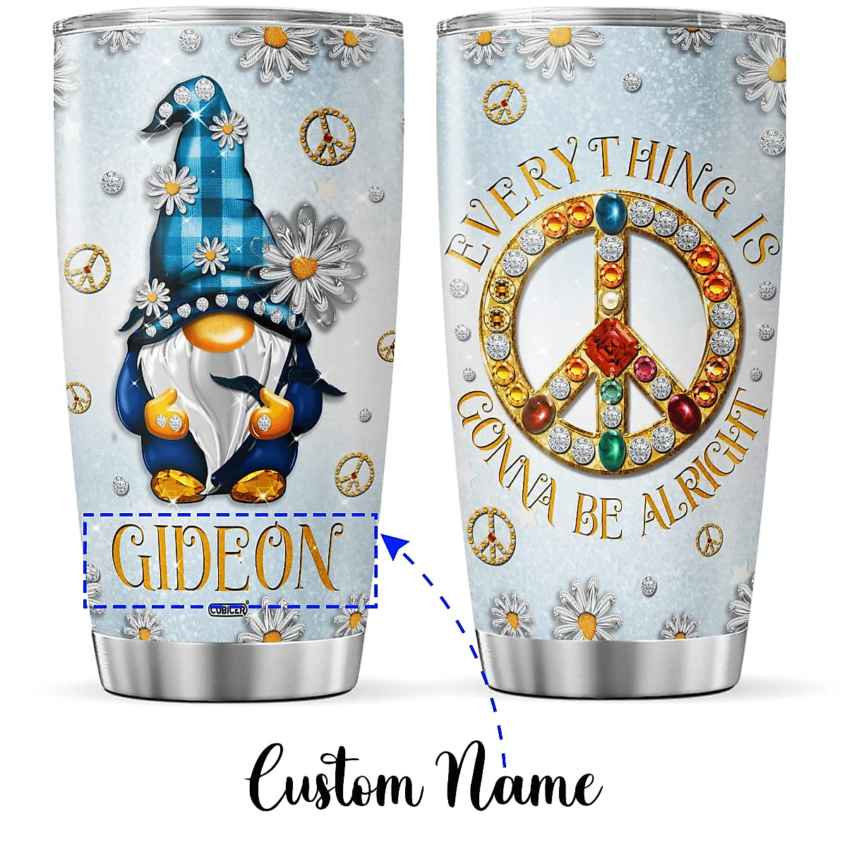 CUBICER Personalized Coffee Tumbler Gnome Jewelry Style Custom Name Cute Birthday Gifts For Women Girls Friends Mom Kids Adults Insulated Cup Travel Mug With Lid Cold Steel Cups