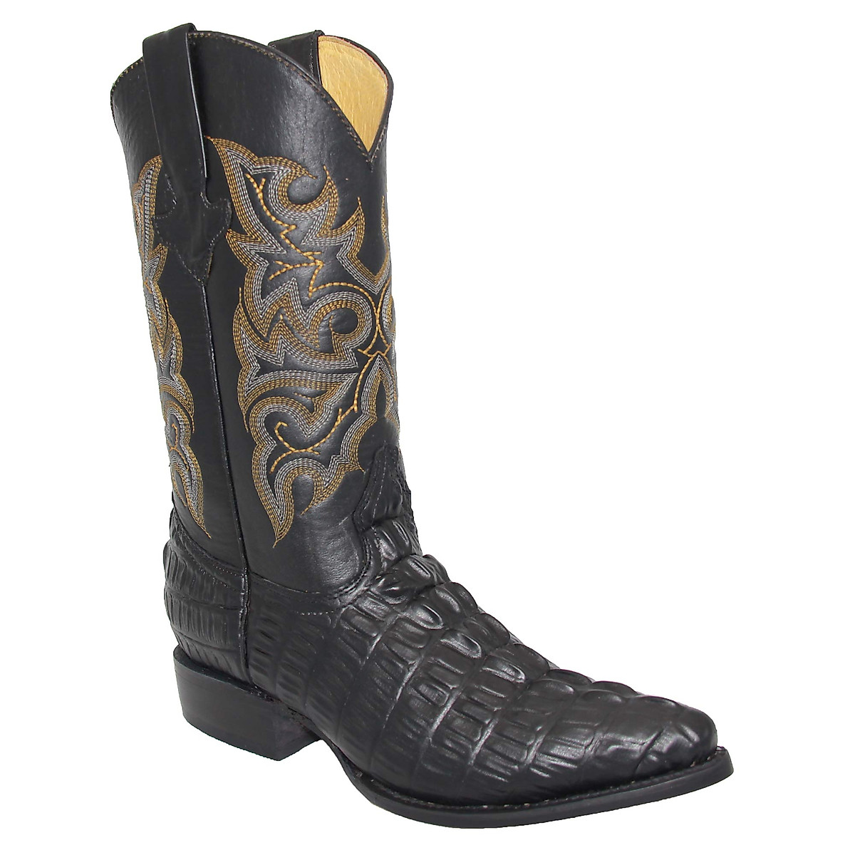 Western Shops Mens Leather Crocodile Alligator Design Cowboy Western Boots with Free Belt (6.5,Black)