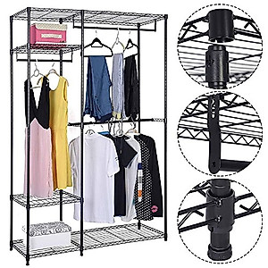 Wire Garment Rack 4-Tiers Heavy Duty Clothes Rack Large Size Clothing Rack with 3 Hanging Rods,Metal Freestanding Closet Wardrobe Rack, Black