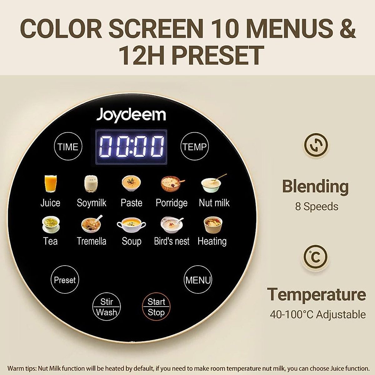 Joydeem JD-J03 Quiet Cooking Blender with Soundproof Shield, Silent Hot Cold Blender for Soy Milk & Juice, 8-Speed and Temperature Control, 12H Preset, 1100ml, White