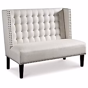 Signature Design by Ashley Beauland Modern Chic Upholstered Tufted Accent Settee Bench, Cream