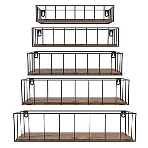 CRUGLA Floating Shelves Wall Mounted Set of 5, Hanging Storage Wall Shelf with Rail for Bathroom, Bedroom, Living Room, Kitchen