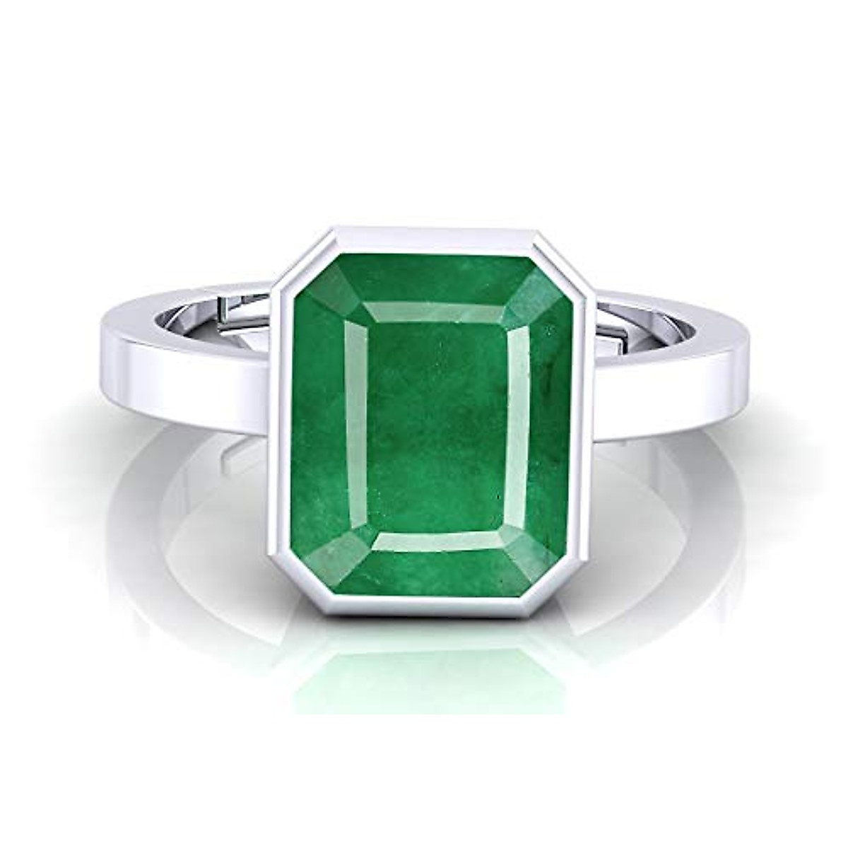LMDPRAJAPATIS 5.50 Carat Original Emeald Panna 925 Silver Ring/Emeald Square Cut Gemstone ring