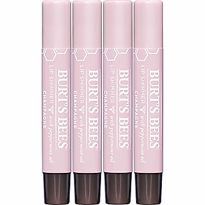 Burt's Bees Shimmer Lip Tint Set, Tinted Lip Balm Stick, Moisturizing for All Day Hydration with Natural Origin Glowy Pigmented Finish & Buildable Color, Champagne (4-Pack)