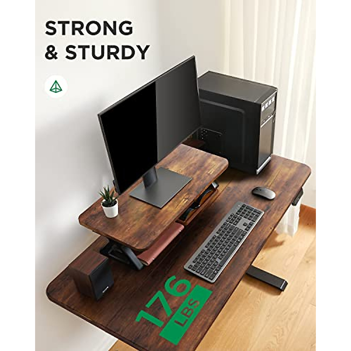 Totnz Memory Electric Height Adjustable Desk Sit Stand Up Computer Workstation for Home Office, 48inch, Rustic Brown