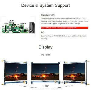 waveshare 7inch Resistive Touch Screen LCD Compatible with Raspberry Pi 4B/3B+/3A+/2B/B+/A+/Zero/Zero W/WH/Zero 2W CM3+/4 Series Boards 1024×600 Resolution HDMI IPS Supports Windows