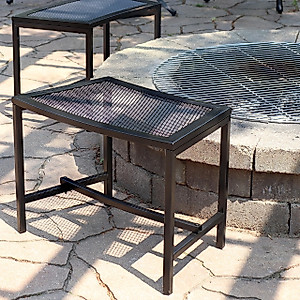 Sunnydaze Outdoor Curved Powder-Coated Black Metal Mesh Fire Pit Bench - Backless - Set of 2