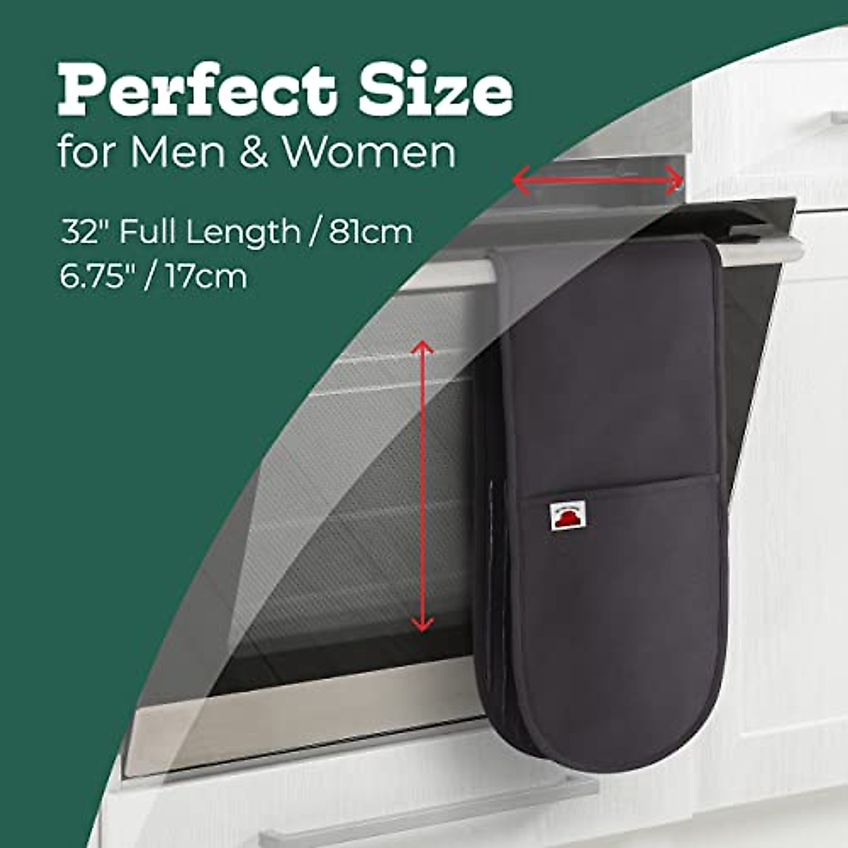 Big Red House Double Oven Mitt with The Heat Resistance of Silicone and Flexibility of Cotton, Recycled Cotton Infill, Terrycloth Lining, 480 F Heat Resistant, Gray