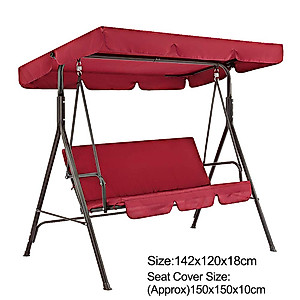Doro0 Patio Swing Canopy Cover Set - Swing Replacement Top Cover + Swing Cushion Cover for 3 Seater Swing Waterproof Sunproof Cover