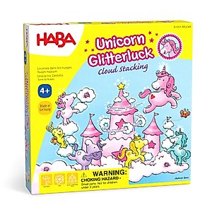 HABA Unicorn Glitterluck Cloud Stacking - A Cooperative Roll & Move Dexterity Game for Ages 4 and Up (Made in Germany)