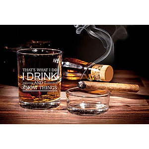I Drink and I Know Things Funny Premium Whiskey Glasses for Men, Women, Adults, Personalized Drink Glass Birthday Gifts for Friends, Mom, Dad, Man, Coworkers, Unique Gifts for Him, Friends, 11 oz