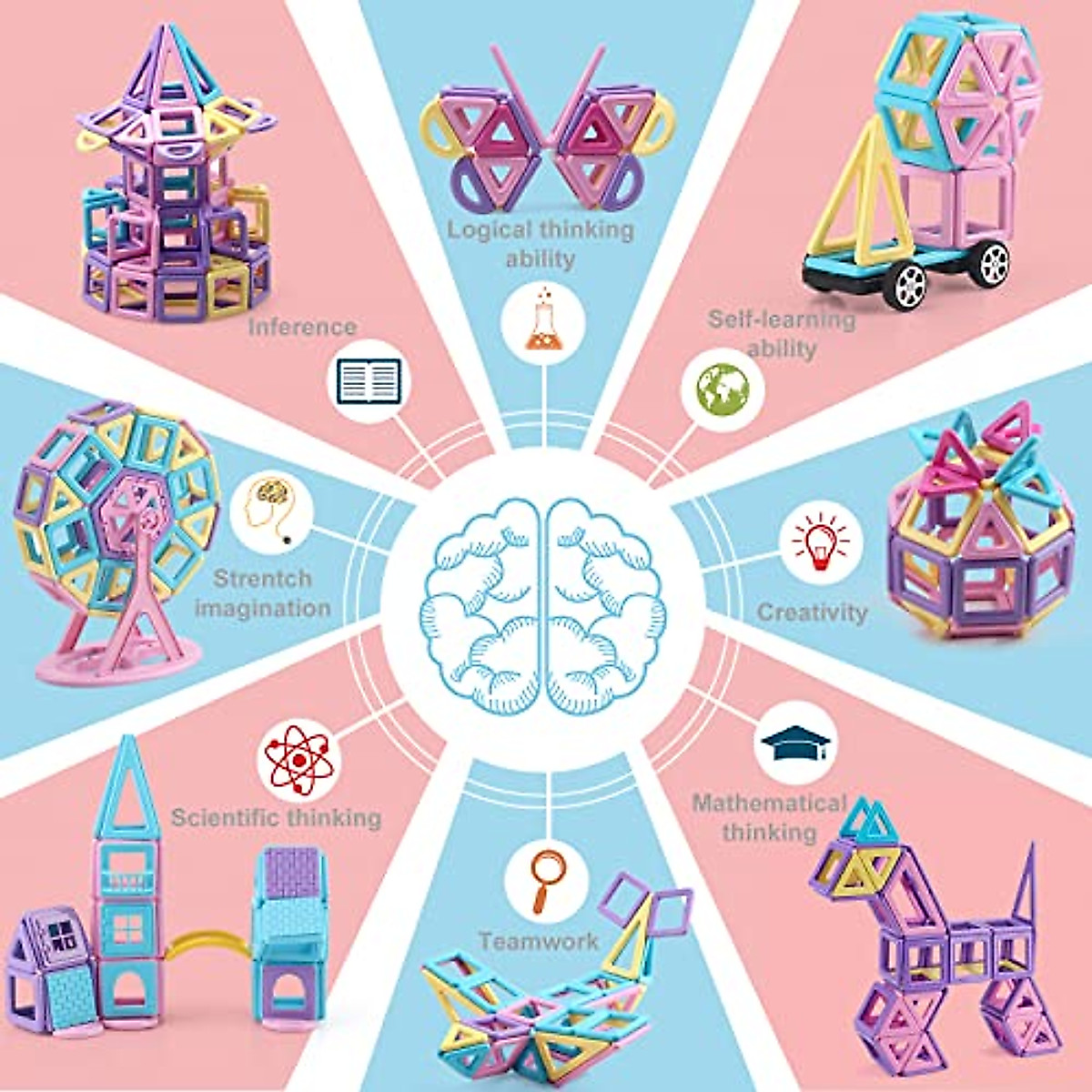 AOMIKS 154 Pcs Magnetic Building Blocks Educational & Inspirational Magnetic Stacking Blocks Mini Magnetic Tiles Construction Toys Building Set for Kids Birthday Gift for Girls Boys Ages 3-12