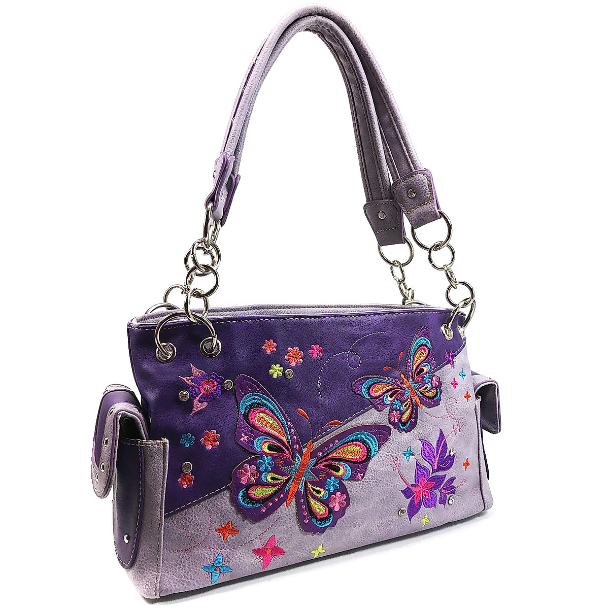 Zelris Butterfly Flower Season Embroidery Women Conceal Carry Handbag Wallet Set (Purple Violet)