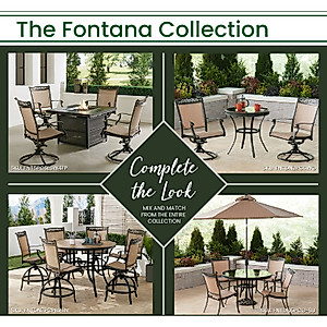 Hanover Fontana 5-Piece Outdoor Dining Set with Tan PVC Sling Swivel Rocker Chairs and 47" Round Glass-Top Outdoor Table, Patio Dining Set for 4, Weather Resistant Patio Furniture for Backyard & Deck
