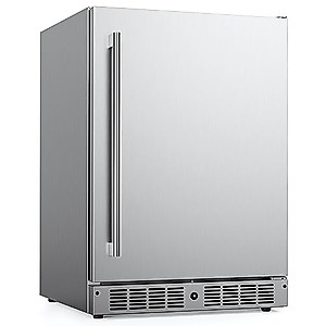 SUCISENI Outdoor Beverage Refrigerator, 24 Inch Undercounter Beverage Fridge Cooler Holds 180 Cans, Stainless Steel Refrigerator with Lockable Door for Home Bar, Outdoor Kitchen Patio or Commercial