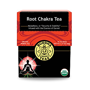 Buddha Teas - Root Chakra Tea - Organic Herbal Tea - For Security & Stability - With Ashwagandha Root, Raspberry Leaf, Cloves & Garnet Essence - 100% Kosher & Non-GMO - 18 Tea Bags (Pack of 1)