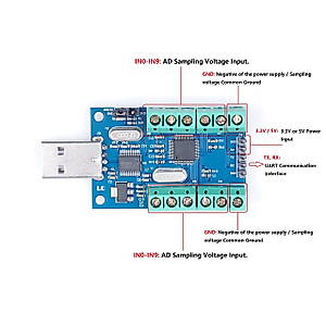 NOYITO USB 10-Channel 12-Bit AD Data Acquisition Module STM32 UART Communication USB to Serial Chip CH340 ADC Module