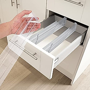 Qearl 6 Pack Drawer Dividers Organizers Adjustable 3.2" High Expandable from 11-20" Kitchen Drawer Plastic Drawers Separators for Clothing Kitchen Utensils Makeup Office Storage(Attached Tape)
