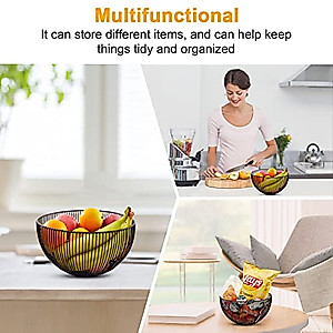Glory to you Fruit Bowls for Kitchen Counter, Metal Wire Fruit Basket, Black Round Holder Storage for Vegetable Snack Bread Serving Candy Table Dining