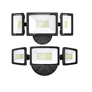 Onforu 55W + 70W LED Security Light, IP65 Waterproof Outdoor Flood Light, 3 Adjustable Heads Wall Mount Floodlight for Eave, Garden, Garage, Yard