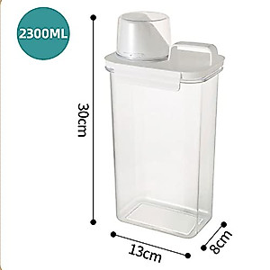 QXPDD Airtight Laundry Detergent Dispenser with Measuring Cup, Clear Laundry Powder Detergent Storage Box, Washing Powder Container Storage Bucket Detergent Box,2300ML